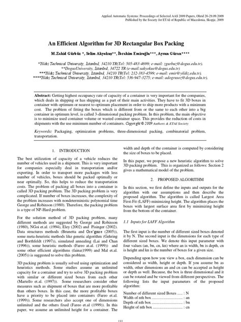 An Efficient Algorithm For 3d Rectangular Box Packing Pdf Time