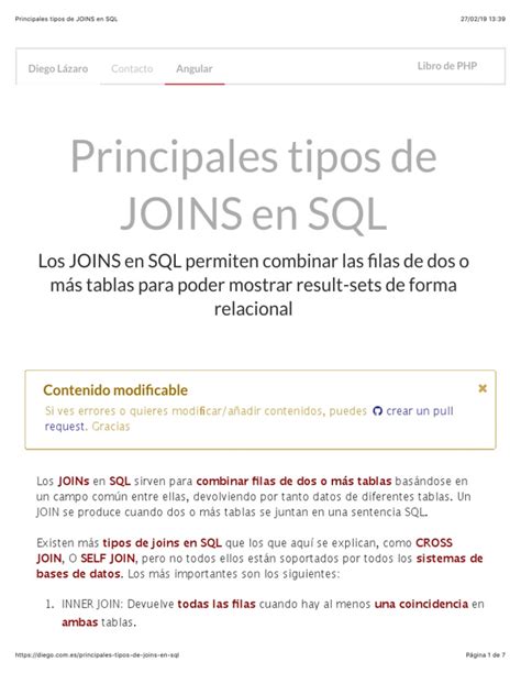 Principales Tipos De Joins En Sql Sql Datos