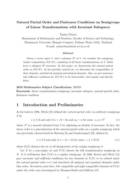 PDF Natural Partial Order And Finiteness Conditions On Semigroups Of Linear Transformations