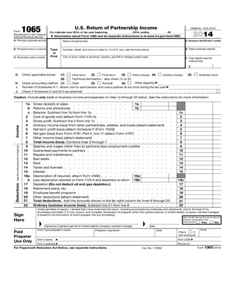 Form 1065 Us Return Of Partnership Income 2014 Free Download