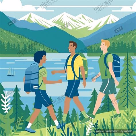 Ai创作图户外徒步徒步户外 外国人登山徒步 山水风景旅行人物 户外徒步活动 郊游远足徒步 户外运动插画 徒步锻炼户外运动 户外休闲户外探险 徒步户外锻炼运动 登山节徒步节 徒步旅游爱好者 背包