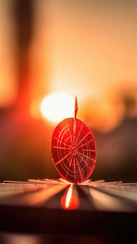 Red Dart Sitting On Top Of A Table At Sunset Stock Illustration