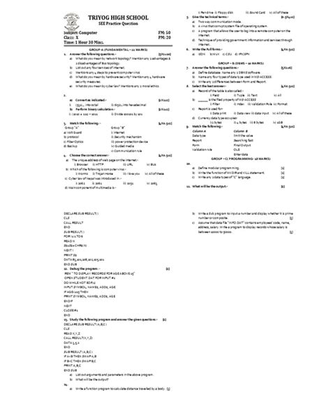 Class 10 Computer Set A Pdf Databases Internet