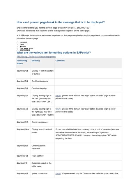 Sapscript Formatting Options Available In Sapscript Pdf Notation