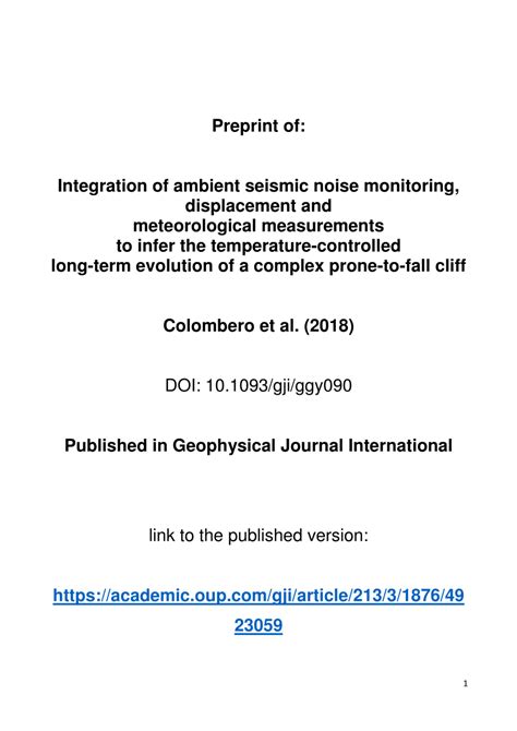 Pdf Integration Of Ambient Seismic Noise Monitoring Displacement And