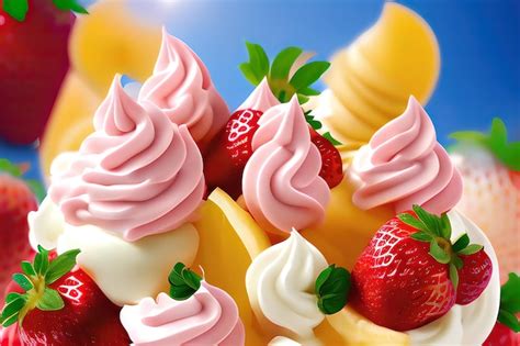 Premium Ai Image Strawberry Soft Serve Ice Cream Realistic Soft Serve With Float Sauce And
