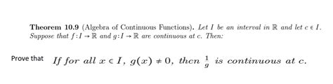 Solved Theorem Algebra Of Continuous Functions Let I Chegg