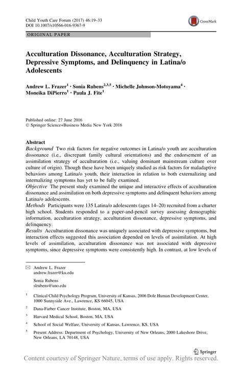 Acculturation Dissonance Acculturation Strategy Depressive Symptoms