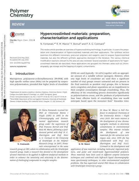 Pdf Hypercrosslinked Materials Preparation Characterisation And Applications