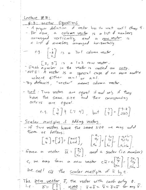 notes for vector equation adding vectors and scalar multiple math