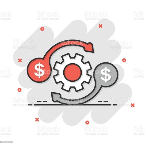만화 스타일의 돈 최적화 아이콘 흰색 고립 된 배경에 기어 효과적인 만화 벡터 일러스트레이션 금융 프로세스 스플래시 효과 비즈니스 개념 가계에 대한 스톡 벡터 아트 및 기타