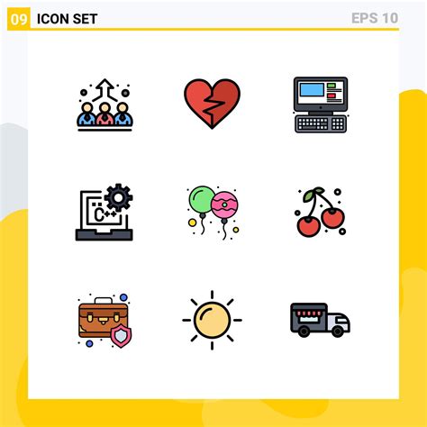 Mobile Interface Filledline Flat Color Set Of 9 Pictograms Of