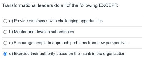 Solved Transformational leaders do all of the following | Chegg.com