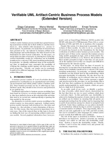 Pdf Verifiable Uml Artifact Centric Business Process Models