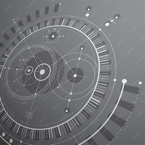 기하학적 기술 3d 벡터 드로잉 회색조 기술 벽지 엔진 또는 엔지니어링 메커니즘의 차원 추상 체계 프리미엄 벡터