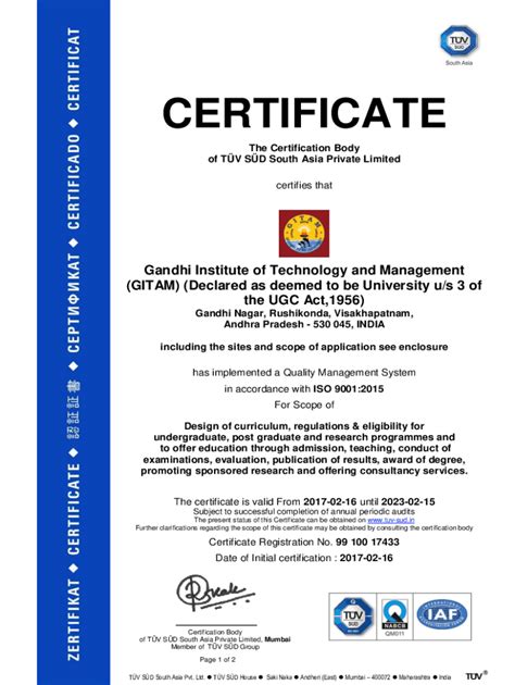 Fillable Online Certificate Iqac Gitam Fax Email Print Pdffiller