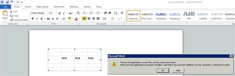 The Program Used To Create This Object Is Excel Error When Opening Word Document When