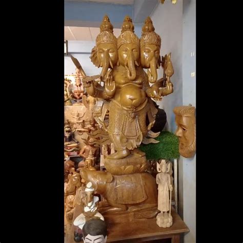 พระพิฆเนศ สามเศียร แกะสลัก ไม้สักทอง สูง130ซม Ennxo