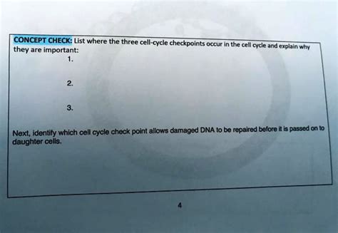 Concept Check List Where The Three Cell Cycle Checkpoints Occur In The