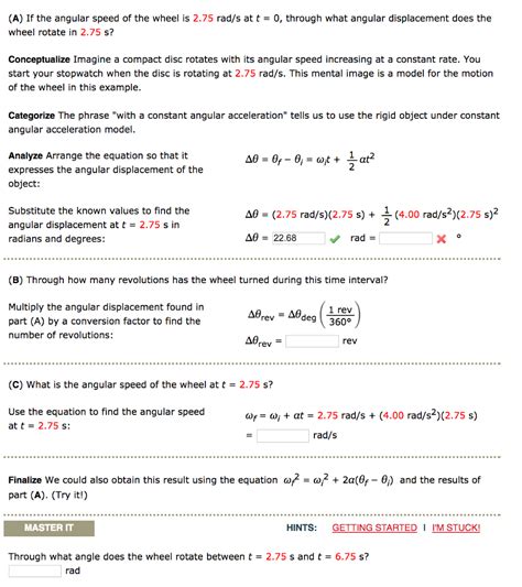 solved if the angular speed of the wheel is 2 75 rad s at