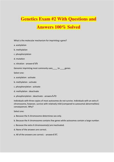 Genetics Exam 2 With Questions And Answers 100 Solved Genetics