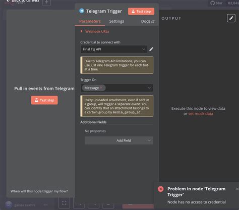 Telegram Trigger Node Receives Messages But Fails Due To ‘no Access To