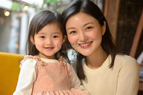 엄마와 딸은 머리에 기대어 있습니다