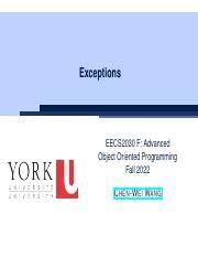 02a-Exceptions.pdf - Exceptions EECS2030 F: Advanced Object Oriented ...