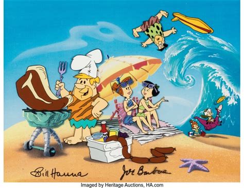 The Flintstones Beach Picnic Publicitypresentation Cel Twice Signed By