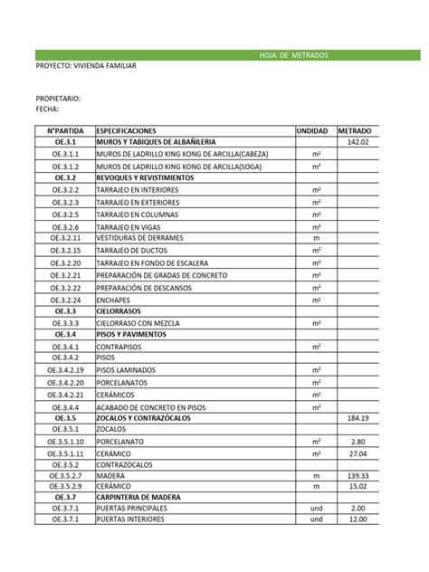 Excel Metrado De Arquitectura Pdf