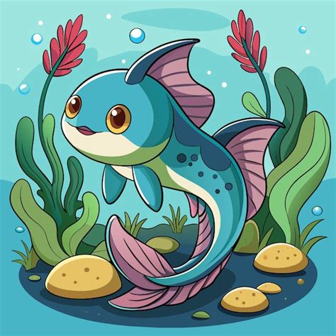 мультфильм рыбы с рыбой на заднем плане Премиум Ai сгенерированный вектор