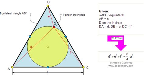 Go Geometry Problem Equilateral Triangle Incircle Point Vertices Side Distances Squares