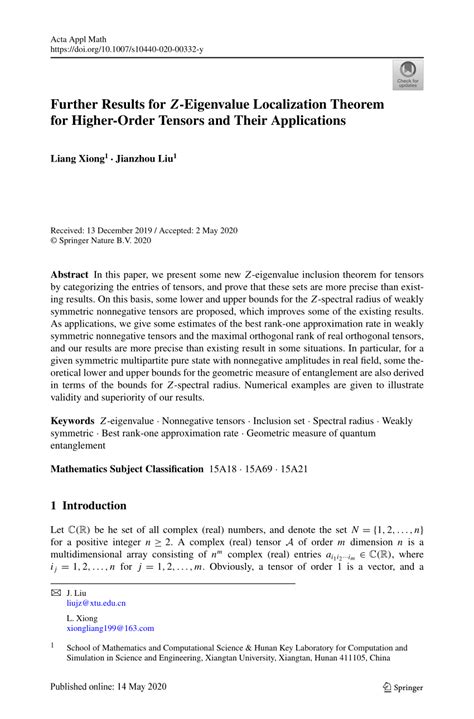 Pdf Further Results For Zz Eigenvalue Localization Theorem For Higher Order Tensors And