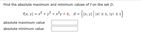 solved find the absolute maximum and minimum values of f on