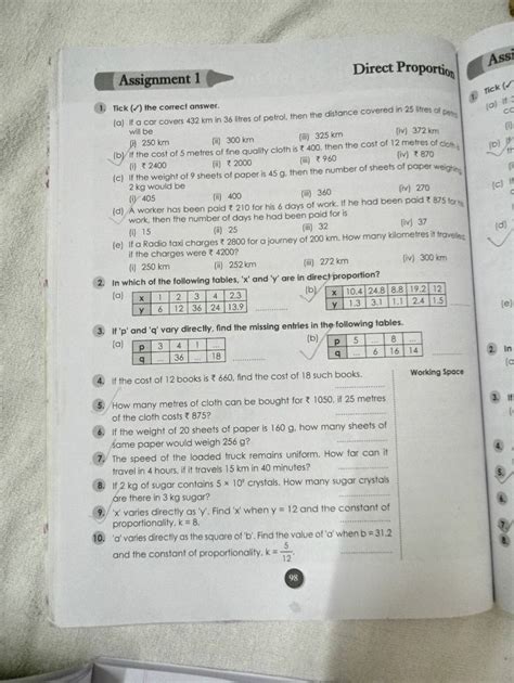 Assignment 1direct Proportion1 Tick ∼ The Correct Answera If A