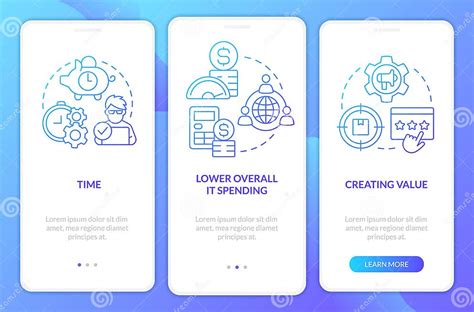It Outsourcing Advantages Blue Gradient Onboarding Mobile App Screen Stock Vector Illustration