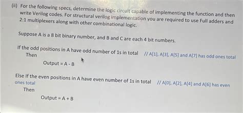 Solved Ii ﻿for The Following Specs Determine The Logic