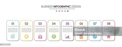 8 단계와 비즈니스 아이콘이있는 다채로운 인포 그래픽 다이어그램 벡터 3차원 형태에 대한 스톡 벡터 아트 및 기타 이미지 3차원 형태 8 개념 Istock