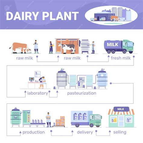 Free Vector Dairy Plant Flat Infographics With Text And Diagram Of