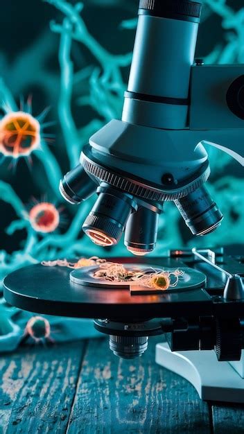 Electric Microscope With Teal Background Premium Ai Generated Image