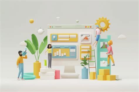 3d Illustration Of Web Ui Ux Design Teamwork Concept Plant Team People