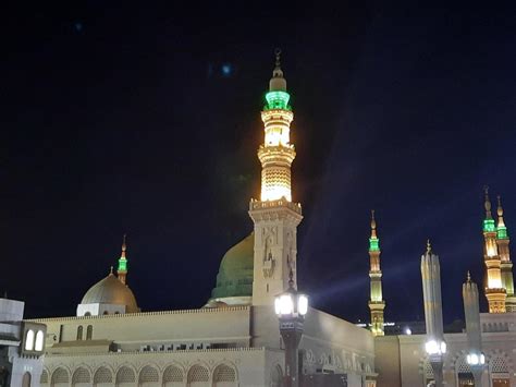 Medina Saudi Arabien Okt 2022 Skön Se Av Masjid Al Nabawi Madinah I Natt Lampor Masjid Al