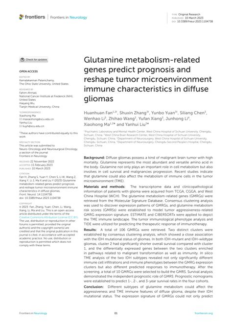 Pdf Glutamine Metabolism Related Genes Predict Prognosis And Reshape