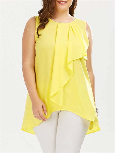 28 Off Ruffle Front Plus Size Sleeveless Blouse Rosegal
