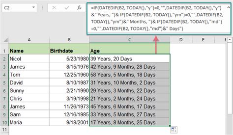 Excel Get Or Calculate Age From Birth Date