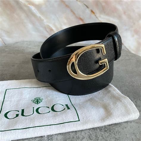 Gucci Black Leather Belt With Goldtone G Buckle 30 33” I Miss You