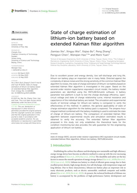 pdf state of charge estimation of lithium ion battery based on