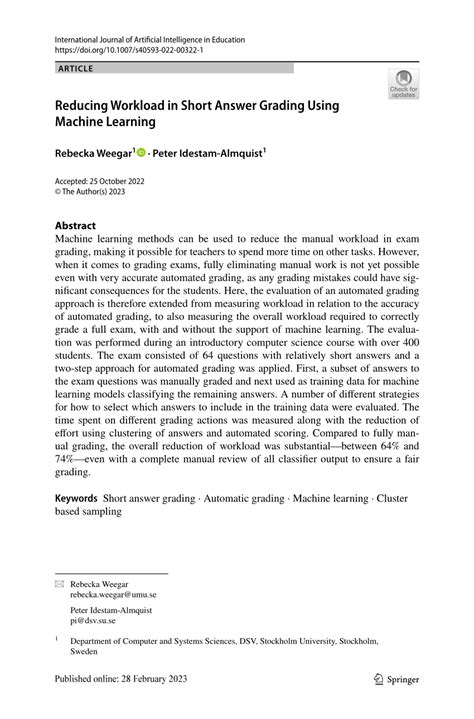 Pdf Reducing Workload In Short Answer Grading Using Machine Learning
