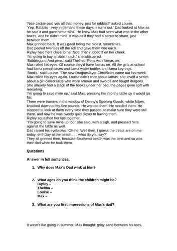 Ks3 Reading Fiction Extracts Comprehension Teaching Resources