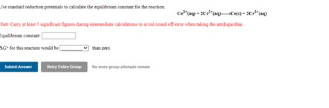 Solved Use Standard Reduction Potentials To Calculate The